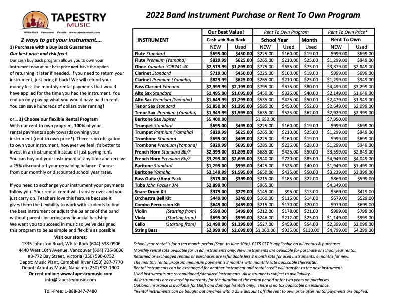 2022 String/Band Rental Brochure